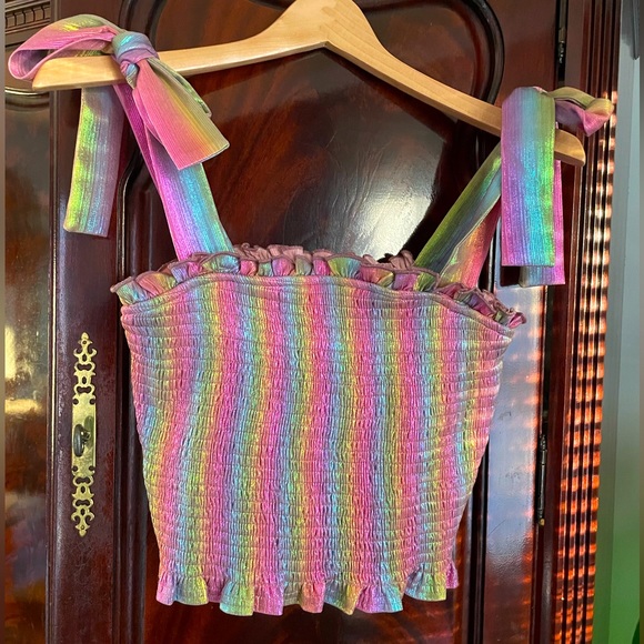 Tops | Mitylene Koch Cece Shirred Multicolored Tube Top With Shoulder Ties Size L | Poshmark